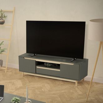 ML Design ML-Design TV-Schrank, 140x40x46 cm, Grün-Natur, Fernsehtisch mit 2 Türen, Schublade, Ablage, Kiefernholz-Füße, Natürliches Design, TV Lowboard für Woh