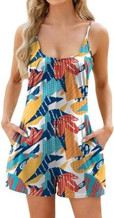 Generic Barboteuse dos nu pour femme - Short décontracté - Couleur unie - Insert baggy - Barboteuse en jean pour femme, Orange, XXL