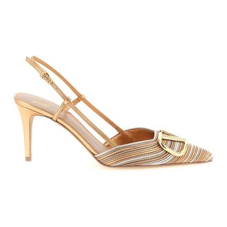 Valentino Garavani Femme, Chaussures, Multicolore, Taille: 38 1/2 EU Vlogo Signature Escarpin Slingback M&eacute;tallis&eacute;