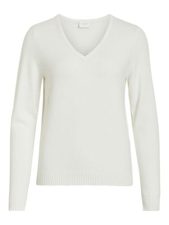 Vila Damen VIRIL V-Neck L/S Knit TOP - NOOS 14042769, White Alyssum, XXL