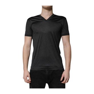 Dolce & Gabbana Elegantes Seiden-T-Shirt mit V-Ausschnitt - - Tops - Herren - Grau - S