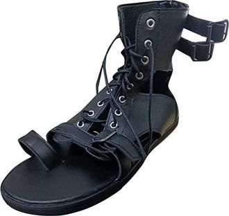 Generic Chaussures pour homme - Jaune - Sandales montantes - Sandales romaines - Clip Toe - Chaussures tendance - Chaussures de skate, Noir, 42 EU Étroit