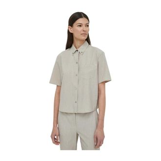 Theory Cropped Kurzarmhemd aus Good Wool - - Blouses & Shirts - Damen - Beige - M