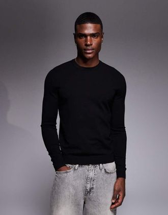 HUGO BOSS HUGO Red - San Cody - Pull coupe classique en fine maille de coton - Noir