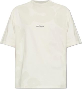 Stone Island Homme, Tops, Beige, Taille: 2XL T-shirt avec logo imprim&eacute;