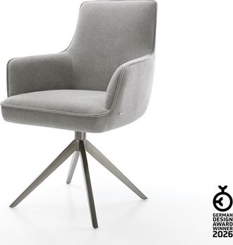 DELIFE Drehstuhl Heira-Flex mit Armlehnen Strukturstoff Soft Grau Kreuzgestell breit Graphit 360&deg; drehbar Wippfunktion Taschenfederkern, Esszimmerst&uuml;hle