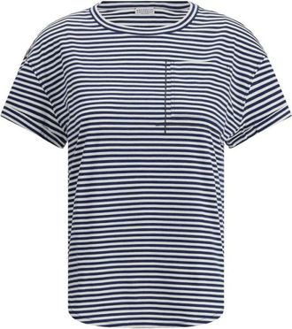 Brunello Cucinelli Femme, Tops, Bleu, Taille: 40 FR T-Shirt &agrave; Rayures et Poche Bijou