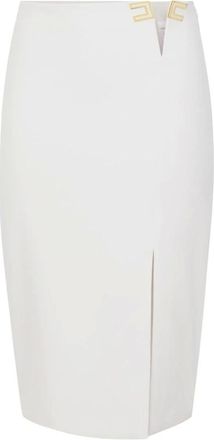 Elisabetta Franchi Femme, Jupes, Blanc, Taille: 44 FR Jupe midi avec d&eacute;tail logo