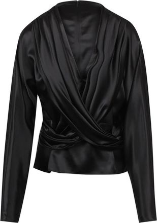Nina Ricci Femme, Blouses et Chemises, Noir, Taille: 38 FR Chemisier en satin drap&eacute; &agrave; col en V