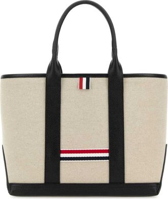 Thom Browne Homme, Sacs, Beige, Taille: ONE Size Sand canvas Rwb-Stripe shopping bag