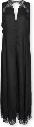 Elena Miro Femme, Robes, Noir, Taille: 56 FR Longue robe en lin avec dentelle