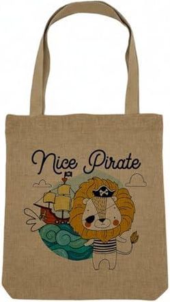 Fabulous Sac Shopping Tote Bag Aspect Lin - Nice Pirate Lion Drawing Illustration Captain - Sac de Courses Toile Epaisse 360g Beige Naturel Cabas Port&eacute; Epaule 