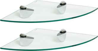 Harbour Housewares 2X Klar 30cm Schwebende Eckregale aus Glas - Badezimmer Dusche K&uuml;che Regale Lagerung Anzeigeeinheit mit Silberne Klammern