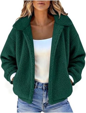 Generic Veste en peluche pour femme - Sweat à capuche pelucheux - Tendance - Décontracté - Couleur unie - Automne et hiver - Veste polaire chaude pour lextéri