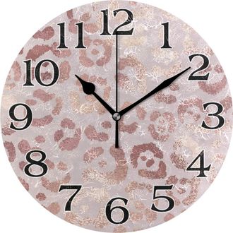 Linomo Rose Gold Leopard Print Wanduhr Dekor, ger&auml;uschlos nicht tickend runde Uhr leise f&uuml;r K&uuml;che Wohnzimmer Schlafzimmer Badezimmer B&uuml;ro