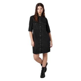 Noisy May Damen Midi Jeans Kleid Denim Dress Modisches Kurzarm Shirtkleid NMNEW, Farben:Schwarz-2, Gr&ouml;&szlig;e:XS