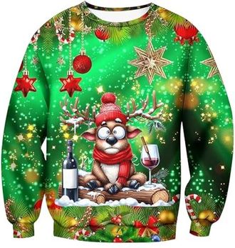 Generic No&euml;l Pull Homme Mode Casual T-Shirt Manches Longues Homme Sport Coton Pull Moche de Noel Homme Lumineux Grande Taille No&euml;l Femme