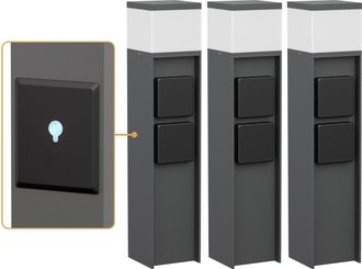 LEDs Com 3 Stück Pollerleuchte PODEL für außen, Smart Home, 39cm, anthrazit, 2 Steckdosen, inkl. G9 Leuchtmittel, 501lm, warmweiß