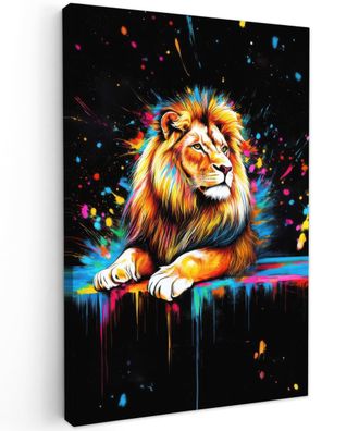 MuchoWow © Leinwand 60x90 cm Deko Schlafzimmer Aesthetic Leinwandbilder Wohnzimmer Gemälde Foto Geschenk Living Room Decoration Löwe - Farbenfroh - Spritzer