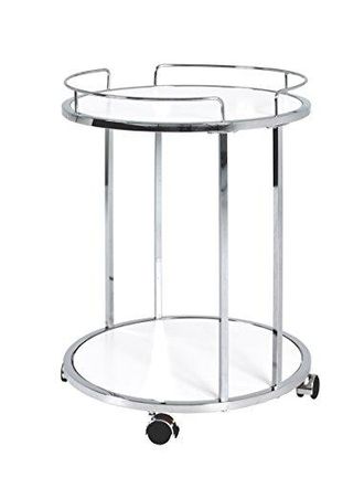 Haku M&ouml;bel Beistelltisch auf Rollen Chrom, wei&szlig;, MDF, Metall - Ma&szlig;e: H 60 cm x &Oslash; 45 cm, Style: Modern