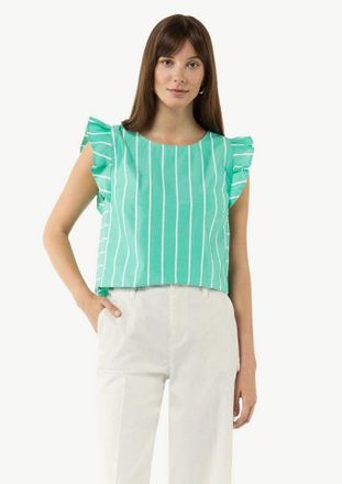 Comma Blusentop Bluse Gestreifte Baumwollbluse mit Volants