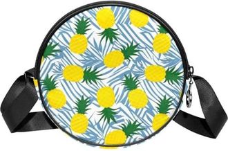 Generic Sac &agrave; bandouli&egrave;re rond rond pour femme, motif ananas avec fermeture &eacute;clair, bretelles r&eacute;glables, style d&eacute;contract&eacute;