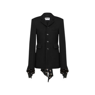 Moschino Femme, Vestes, Noir, Taille: 44 FR Veste diagonale en m&eacute;lange de laine &agrave; pois
