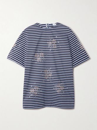Paco Rabanne T-shirt Dos Ouvert En Jersey De Coton &Agrave; Rayures Et &Agrave; Ornements - Bleu