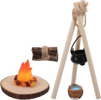 Soimiss Miniatur mit Realistischer Flamme und Handgefertigtem Hängekessel Kreatives Miniatur Tischfeuer für Puppenhäuser Mikro Landschaften und Outdoor Szenen