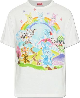 Kenzo Homme, Tops, Blanc, Taille: XL T-Shirt Imprim&eacute;