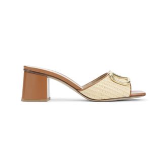 Valentino Garavani Femme, Chaussures, Beige, Taille: 38 1/2 EU Sandales Slides en coton