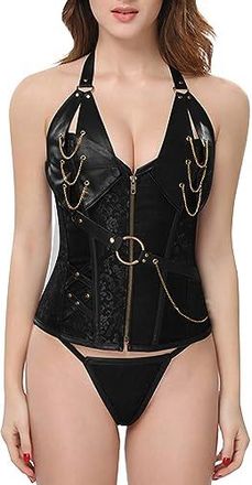 Generic Corset pour femme, en cuir verni, bustier, corset élégant, victorien, steampunk, Noir, M
