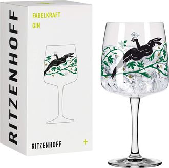 Ritzenhoff 3458002 Gin-Glas 700 ml - Serie Fabelkraft Motiv Nr. 2 - Cocktailglas mit Venusillustration - Made in Germany, Schwarz, Grün, Platin