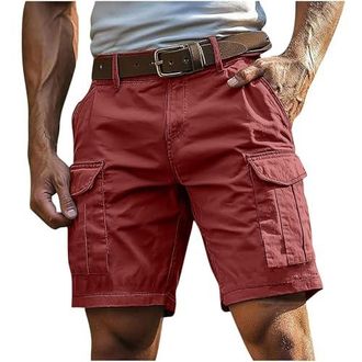 Generic Short cargo tactique pour homme avec bouton et fermeture &eacute;clair - Pantalon d&eacute;t&eacute; d&eacute;contract&eacute; l&eacute;ger avec poche - Pantalon de sport d&eacute;contract&eacute;, bordeaux