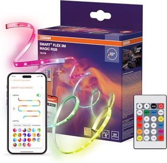 Osram SMART+ WIFI FLEX 3M LED-Streifen, weiß, 15W, 350lm, dimmbar, dynamisches Magic-RGB Lichteffekt, individuelle Lichtfarbenwahl, App-steuerbar, lange Leb