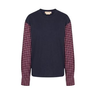 Marni Logo Print Rundhals-T-Shirt - - Tops - Damen - Blau - S