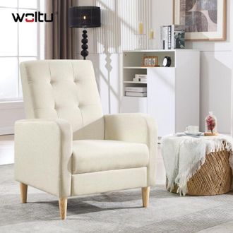 Woltu Woltu - Fauteuil Salon Fauteuil Relax, Fauteuil Scandinave en Lin, avec Accoudoirs et Dossier Haut, Pieds en Bois Massif, Beige