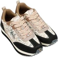 Anekke Baskets de sport, Noir et Beige avec Semelle Multicolore, Semelle Extractable