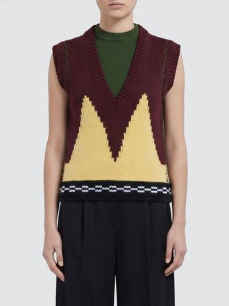 Marni Gilet &agrave; col rond en laine avec motif abstrait bicolore et finitions c&ocirc;tel&eacute;es