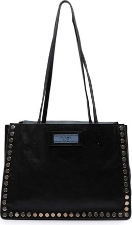 Prada Shopper - Glace Calf Studded Etiquette Tote - Gr. unisize - in Schwarz - für Damen