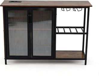 Costway meuble bar vin maison rangement alcool station caf&eacute; casier petite table meuble buffet led prises &eacute;lectriques porte-verres large alcool whisky ind&eacute;pe