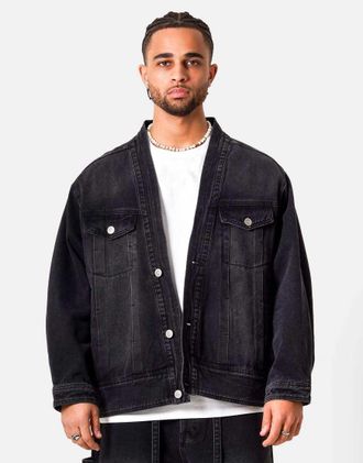 Sixth June Veste en jean style kimono - Noir