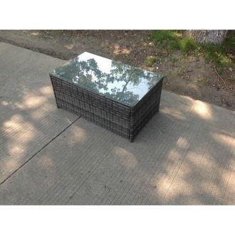 Fimous Fimous - Rattan Oblong Table Basse Mobilier De Jardin Extérieur Patio Furniture Gris Foncé Mix