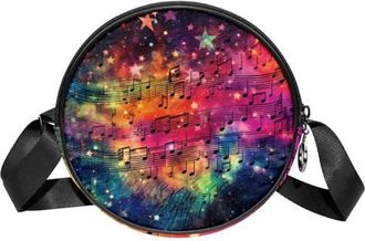 Generic Sac &agrave; bandouli&egrave;re rond pour femme, motif musical, petit sac &agrave; bandouli&egrave;re avec fermeture &eacute;clair, bretelles r&eacute;glables, sac &agrave; main rond d&eacute;contract&eacute; pour