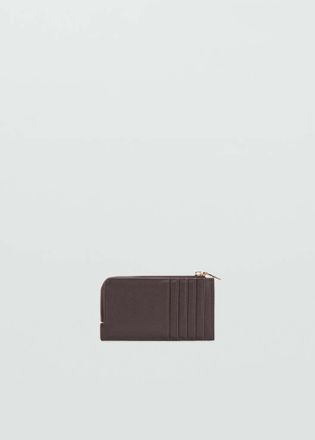 Mango Porte-cartes effet saffiano &agrave; zip chocolat - Femme - Taille unique - MANGO