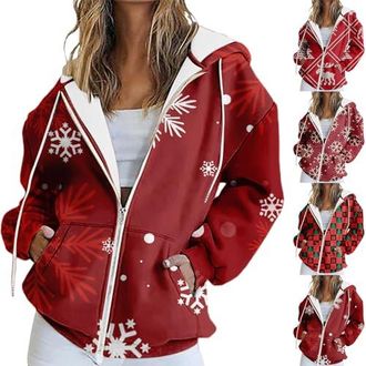 Generic HUIFUAO Sweat &agrave; capuche de No&euml;l pour femme avec imprim&eacute; renne amusant et arbre de No&euml;l - Veste dhiver chaude doubl&eacute;e en polaire - Fermeture &eacute;clair - M