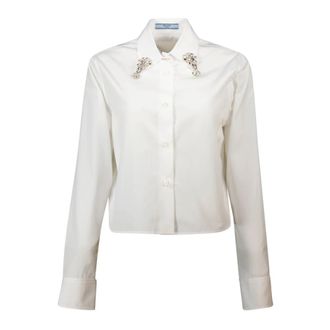 Prada Wei&szlig;es besticktes Popeline-Hemd - - Blouses & Shirts - Damen - Wei&szlig; - M