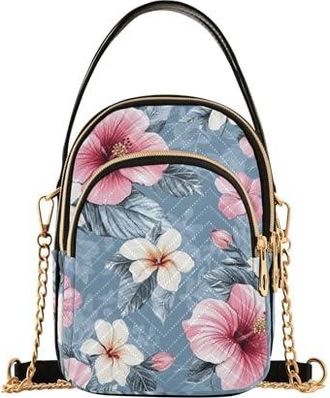 Mnsruu Sac à bandoulière pour femme - Motif fleur dhibiscus rose - Petit sac à bandoulière avec sangle réglable