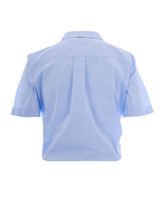 Liu Jo Womens Shirt Knot-Front Sky Blue Cotton Polyamide Elastane