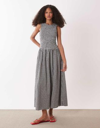 Accessorize Gesmoktes Kleid in Schwarz gestreift mit tiefer Taille